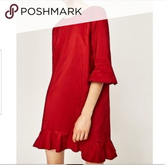 Zara | Dresses | Zara Red Ruffle Hem Dress | Poshmark